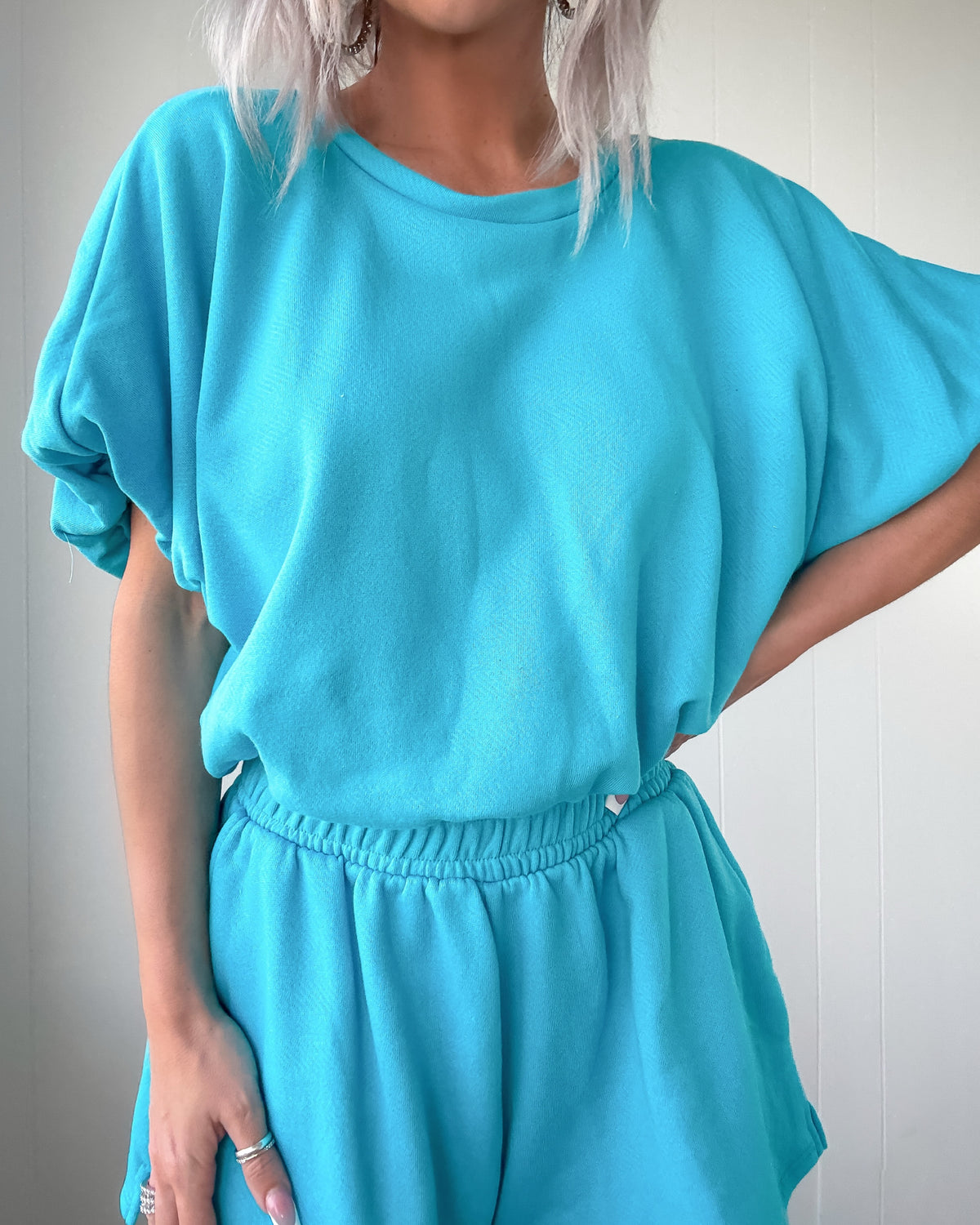 Bubble Hem Terry Crop Top - Blue | Bar T Boutique LLC