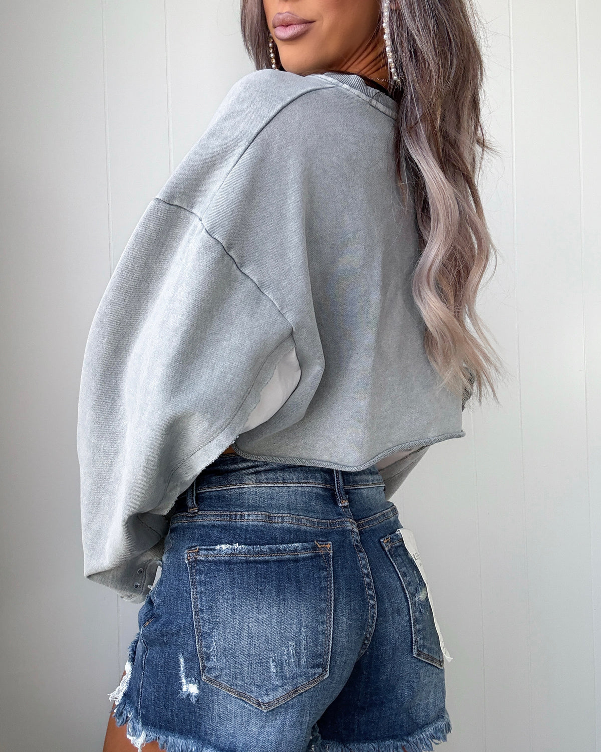 Poplin French Terry Crop Top - Grey | Bar T Boutique LLC