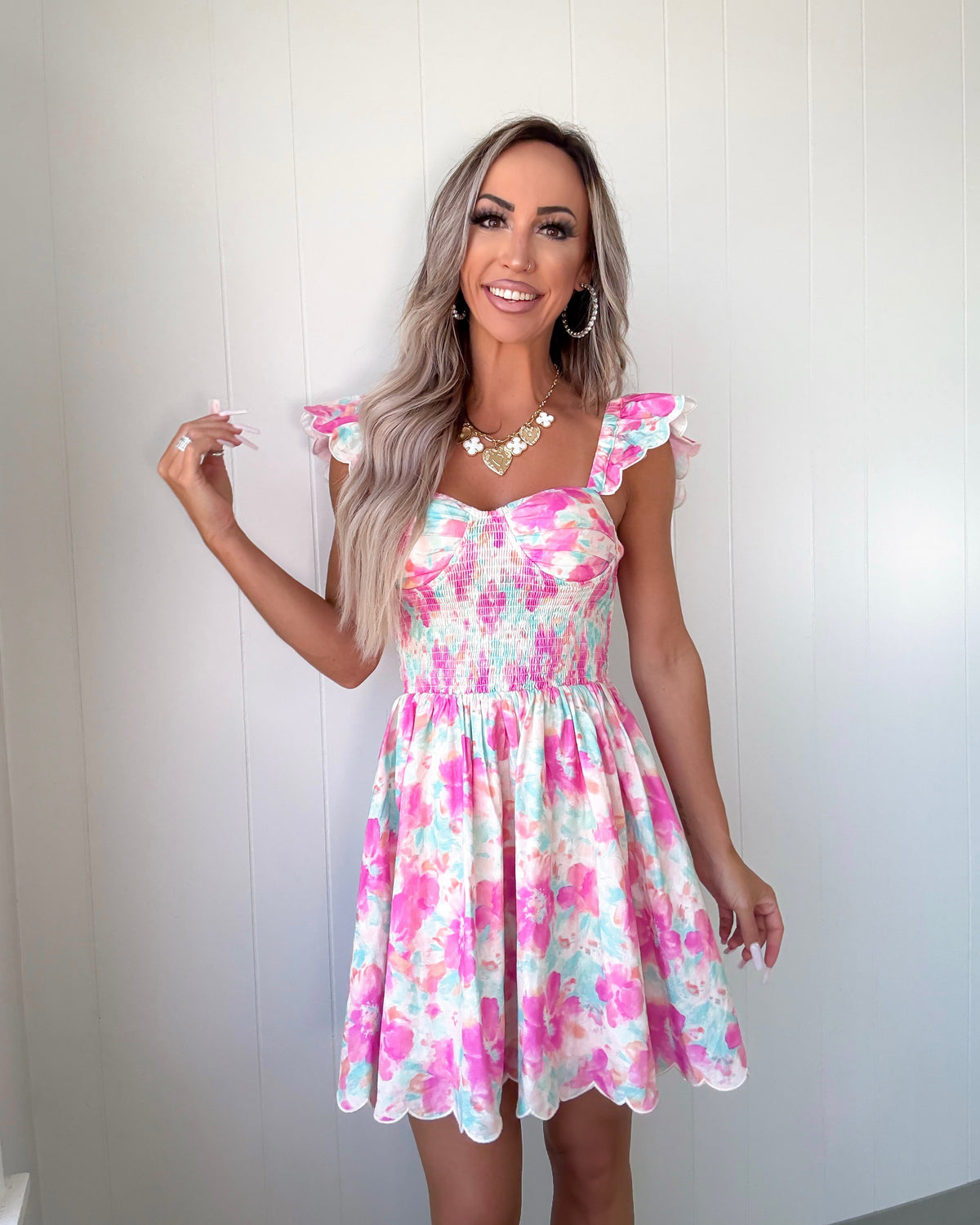 Blushing Hour Floral Smocked Dress - Pink | Bar T Boutique LLC