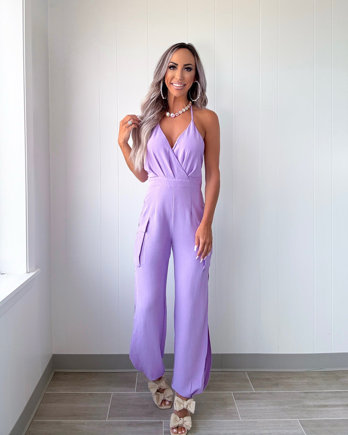 Unforgettable Side Slit Halter Jumpsuit - Lilac | Bar T Boutique LLC